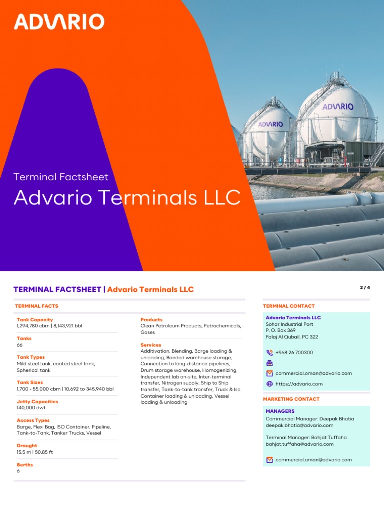 Advario Terminal Specs & Services | PDF | Water Transport | Freight ...
