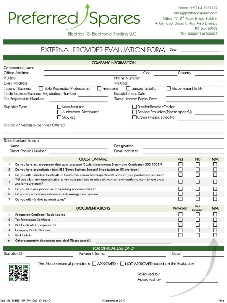 External Provider Evaluation Form | PDF | Business