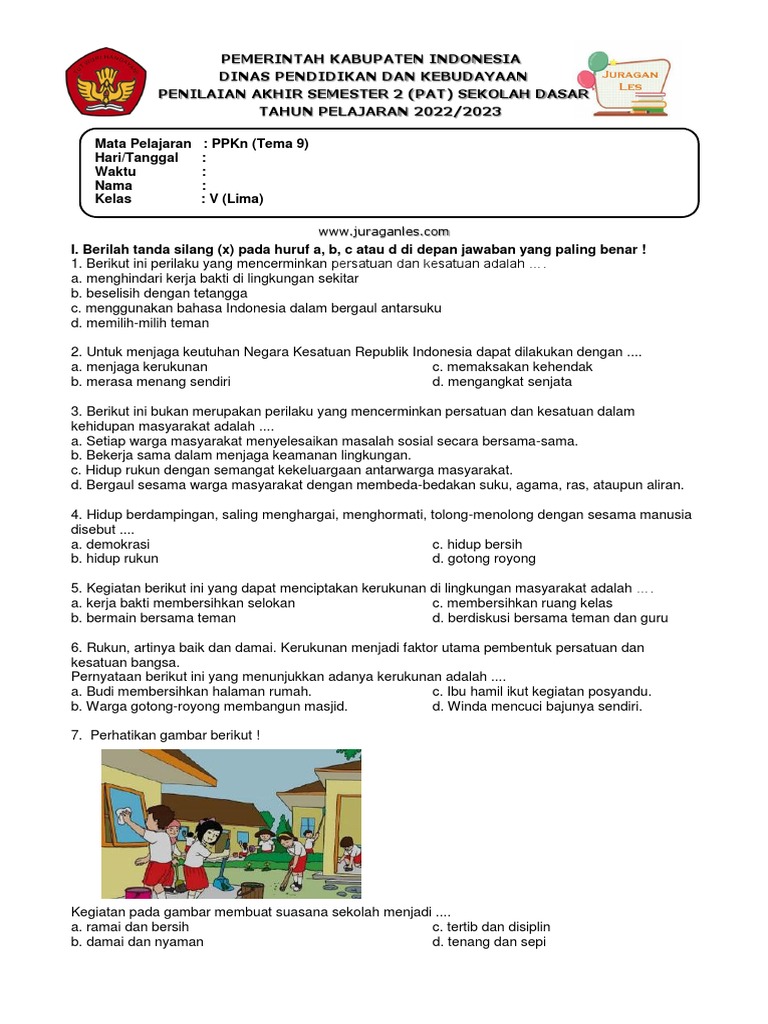 Soal Tema 9 Kelas 5 Semester 2 T.A 2022-2023 Mapel PPKN | PDF | Game & Aktivitas