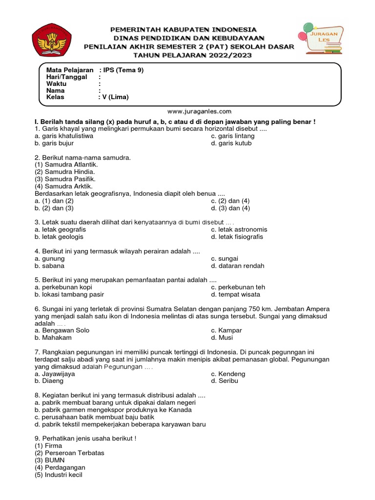 Soal Tema 9 Kelas 5 Semester 2 T.A 2022-2023 Mapel IPS | PDF | Bisnis | Perjalanan