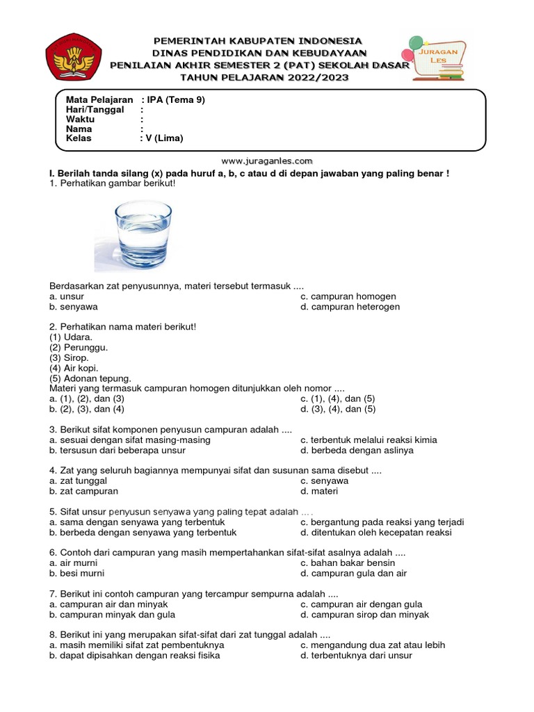 Soal Tema 9 Kelas 5 Semester 2 T.A 2022-2023 Mapel IPA | PDF | Sains & Matematika