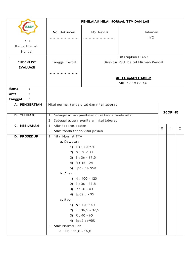 Lembar Penilaian Nilai Lab Dan TTV Normal | PDF Lembar Penilaian Nilai Lab Dan TTV Normal | PDF