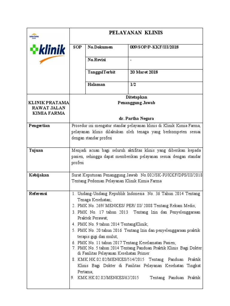 P 09 SOP Pelayanan Klinis | PDF | Pengembangan Diri | Sains & Matematika