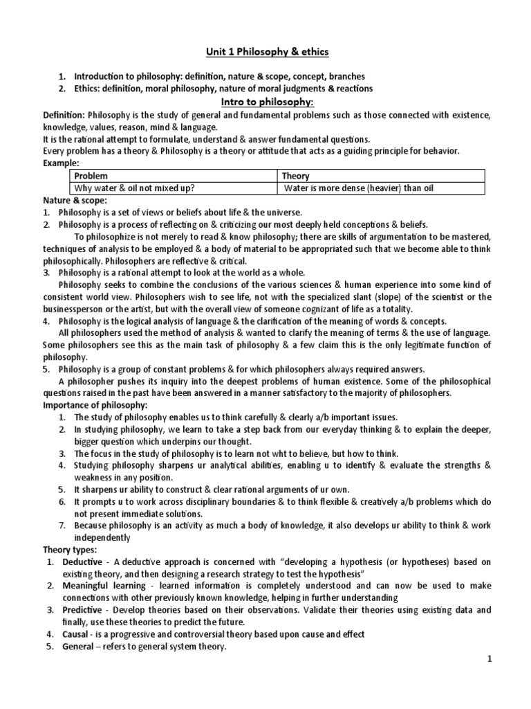 Unit 1 Philosophy & Ethics | PDF | Open Access | Theory