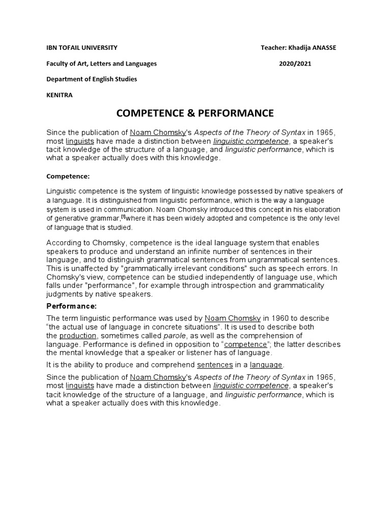Competence and Performance | PDF