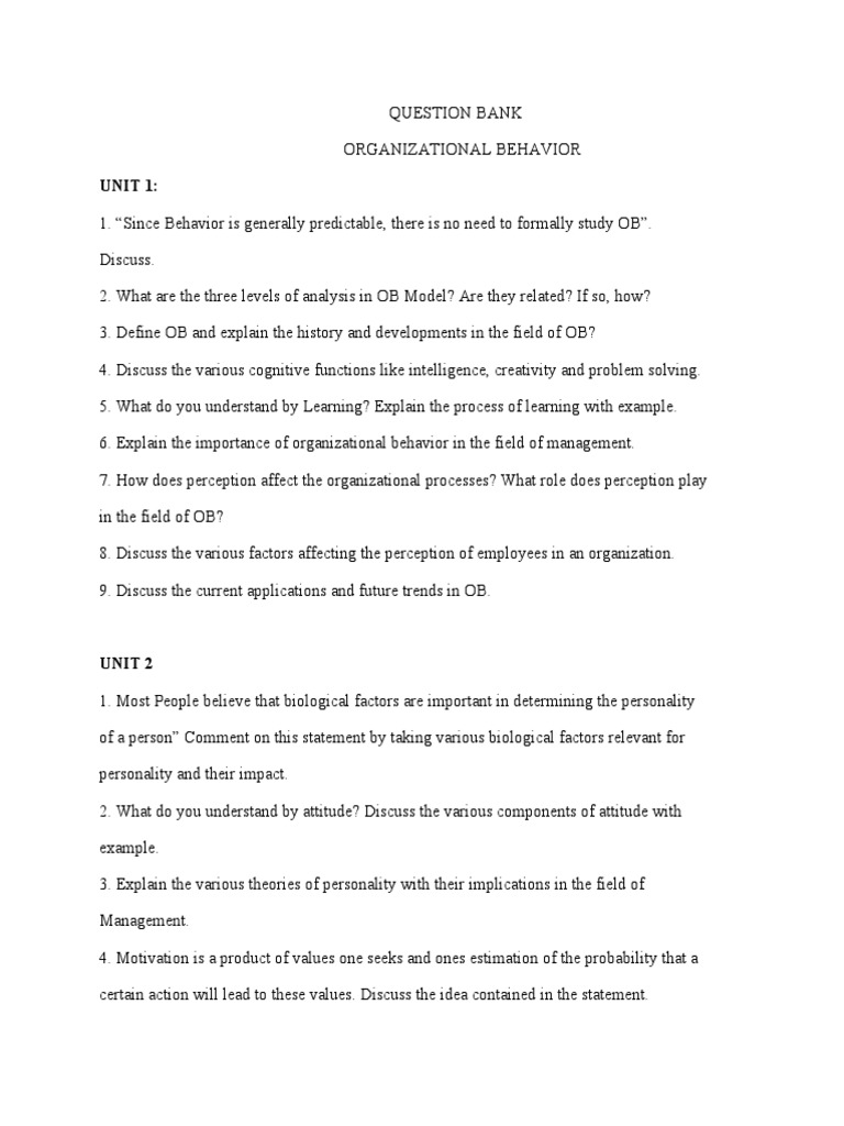 Question Bank OB | PDF