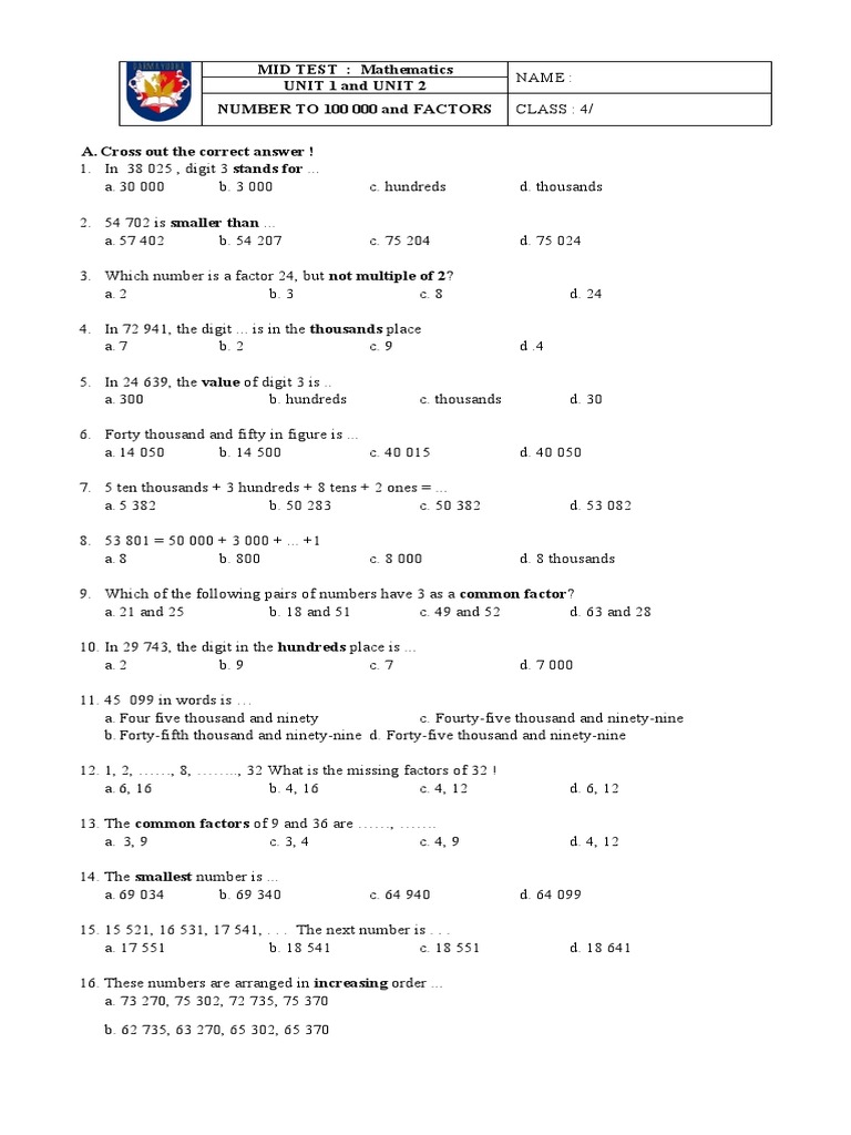 Mid Semester 1 | PDF | Mathematics | Arithmetic