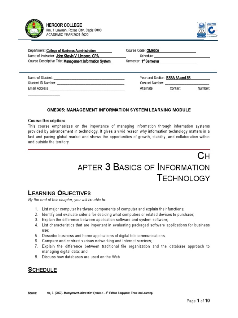 Chapter 3: Basics of Information Technology | PDF | Databases ...