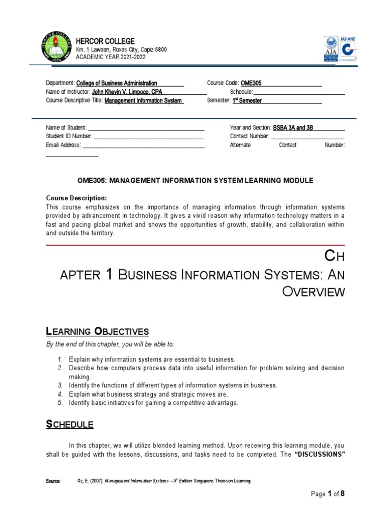 Chapter 1 - Business Information Systems (An Overview) | PDF