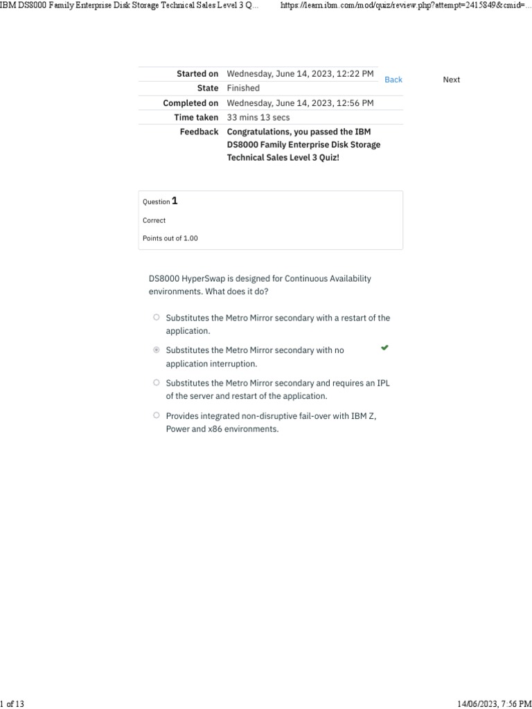 IBM DS8000 Family Enterprise Disk Storage Technical Sales Level 3 Quiz ...
