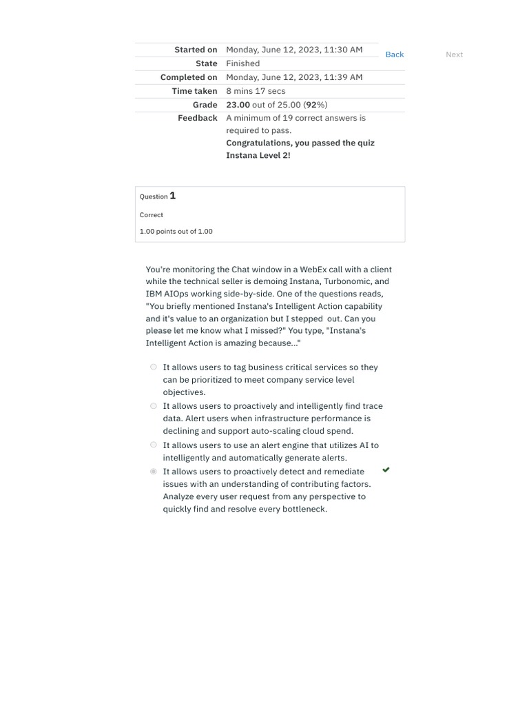 Instana Level 2 Quiz - Attempt Review - Instana Full 2 | PDF | Cloud Computing | Automation
