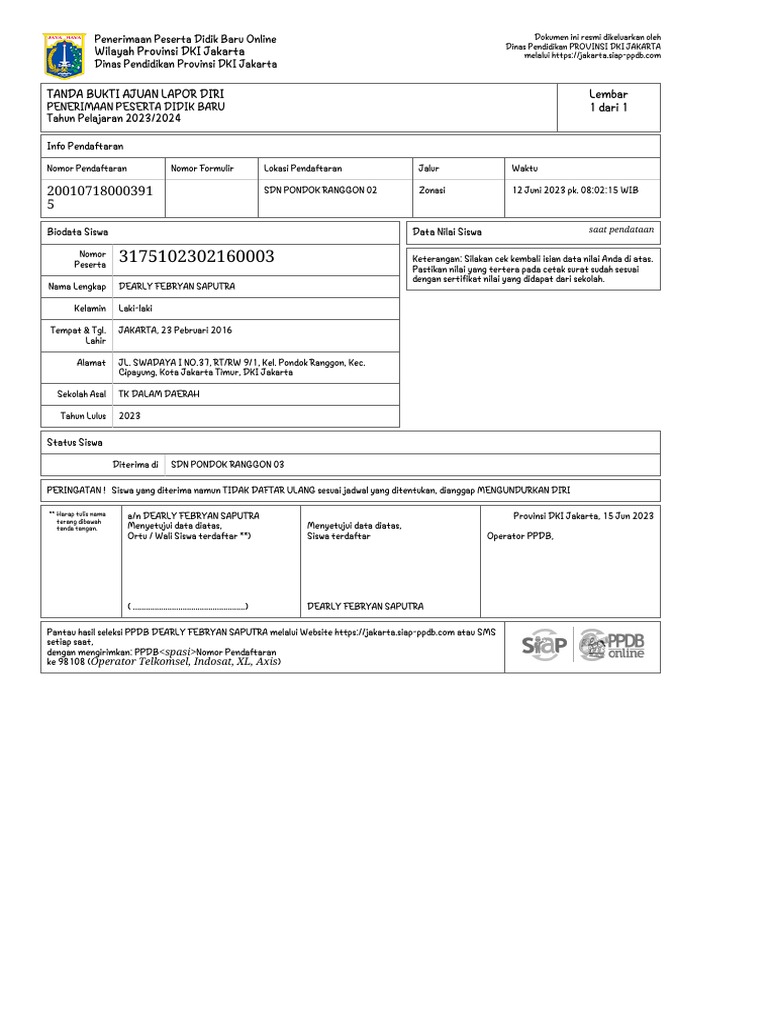 Tanda Bukti AJuan Lapor Diri - 3175102302160003 - DEARLY FEBRYAN ...