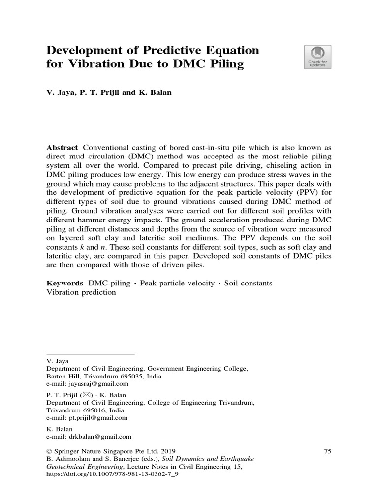 Jaya, V., Prijil, P. T., & Balan, K. (2018) - Development of Predictive Equation For Vibration ...