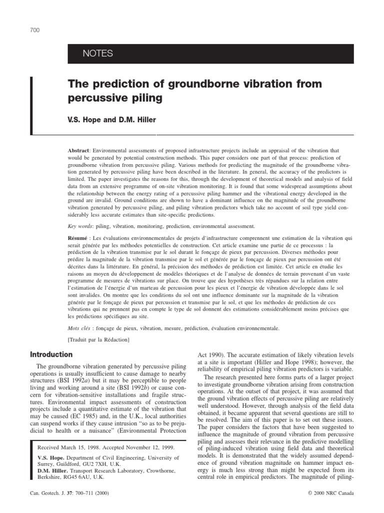 Hope, V. S., & Hiller, D. M. (2000) - The Prediction of Groundborne Vibration From Percussive ...