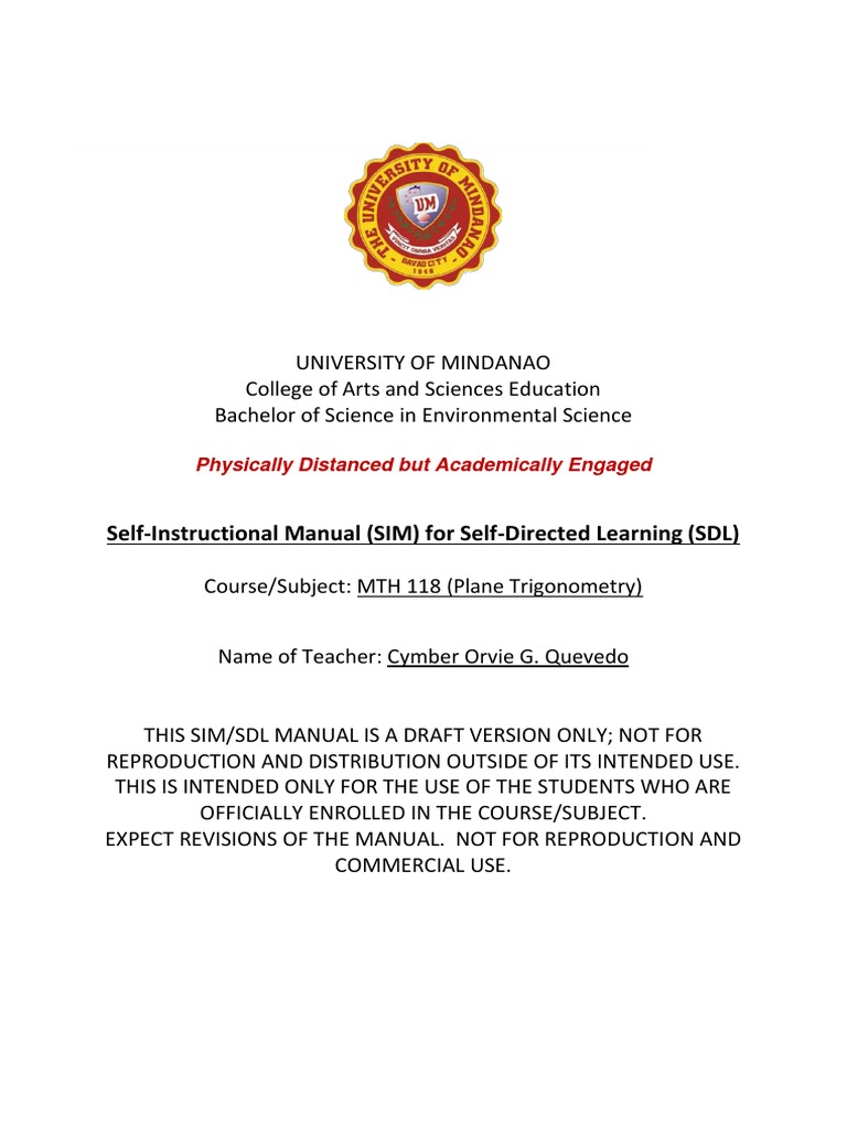MATH 118 - Plane Trigonometry - Week 1-3 - Quevedo | PDF