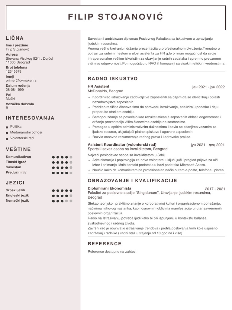 CV Za Studente Auckland Sabloni | PDF