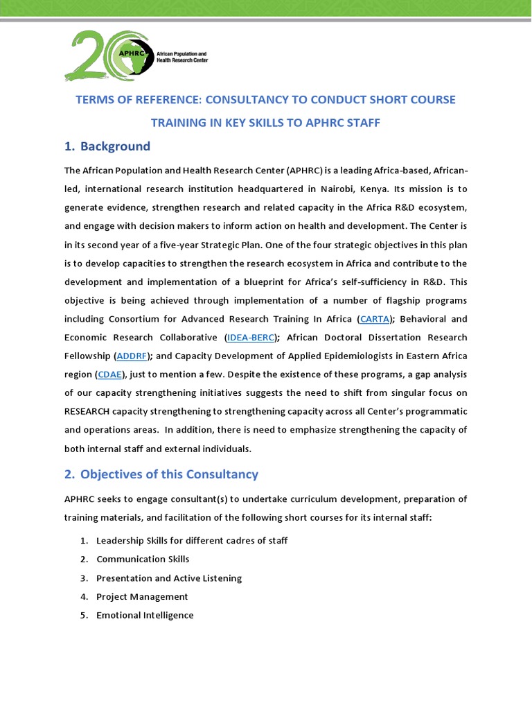 Terms of Reference - Consultancy to Conduct Short Course Training in ...