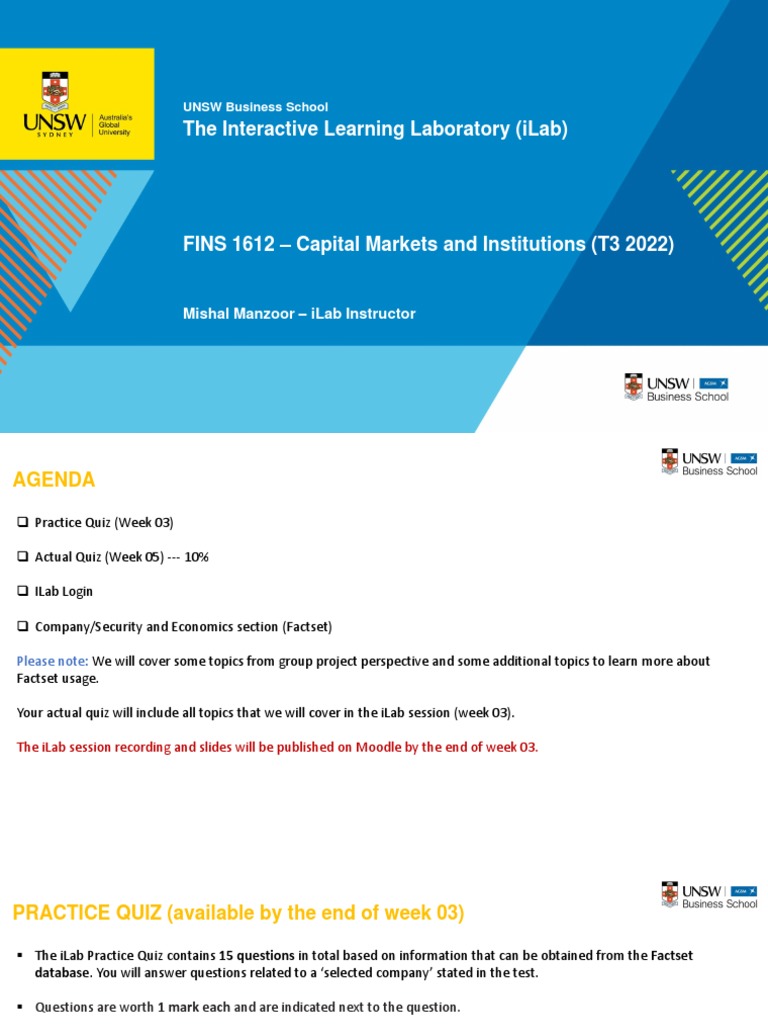 FINS 1612 ILab Handout - T3 2022 | PDF