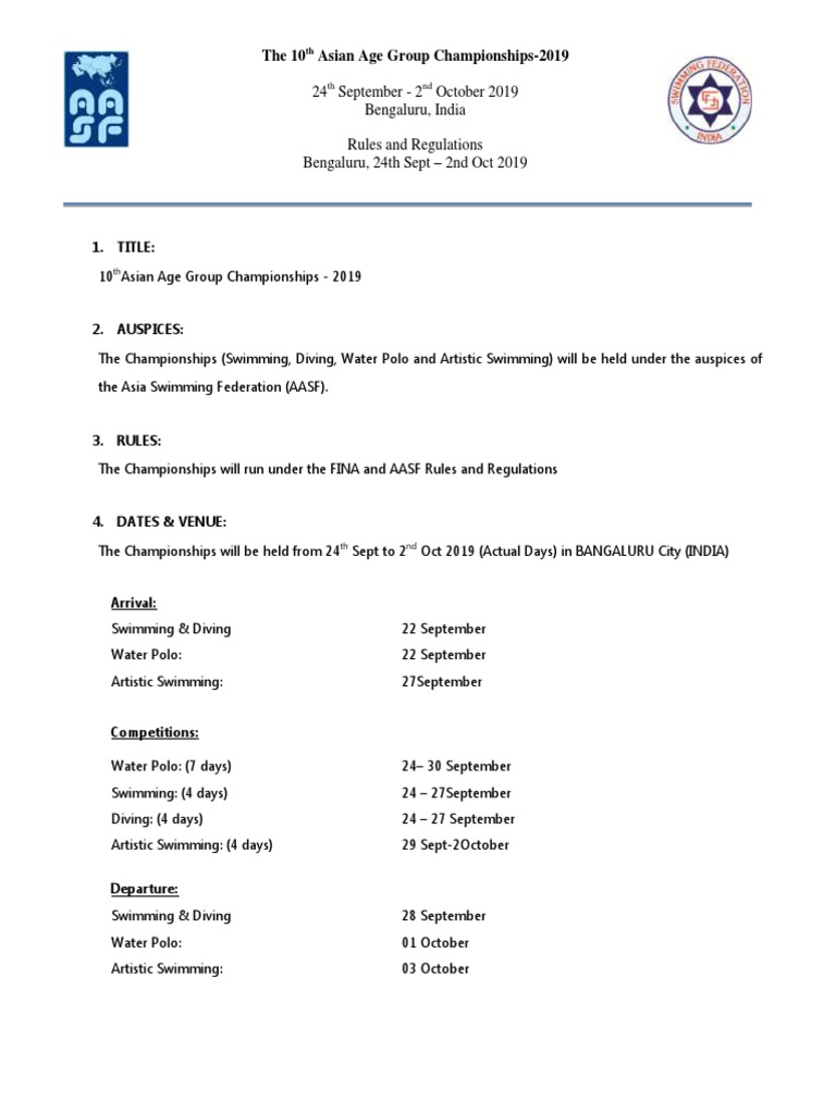 10th Asian Age Group Championships 2019 | PDF | Sports | Olympic Games