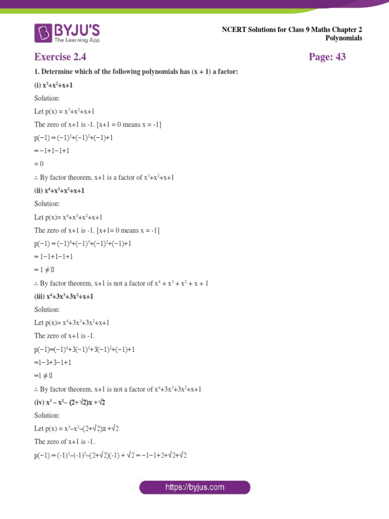 Class 9 Maths Polynomials Solutions | PDF