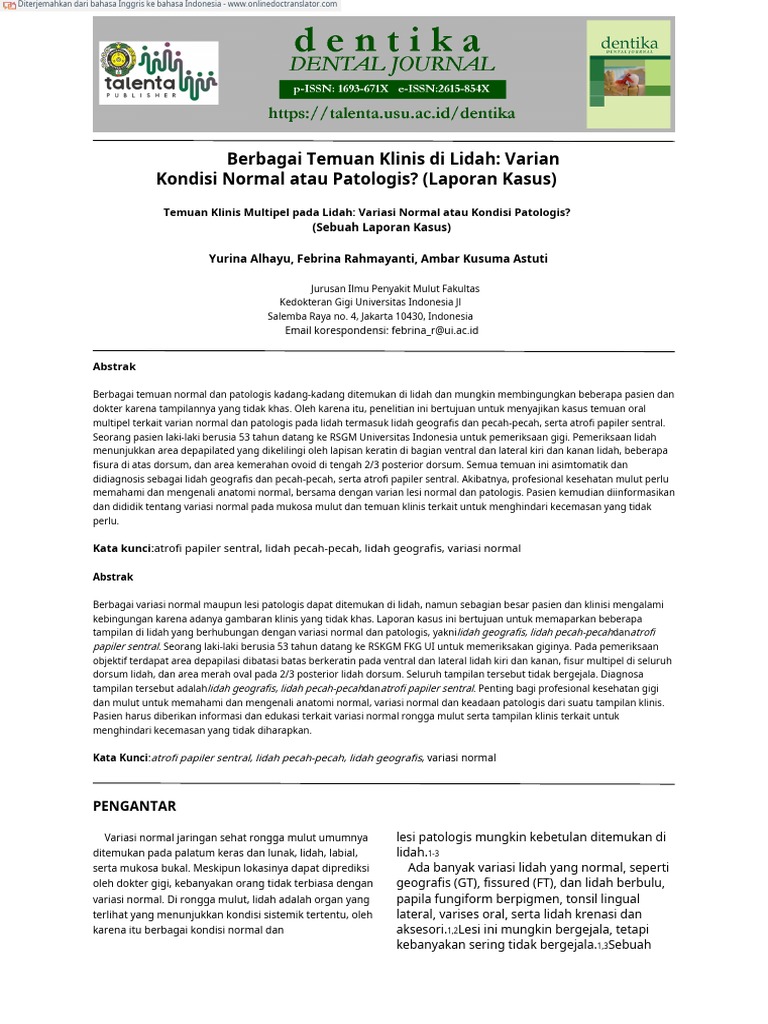 Temuan Klinis Lidah: Normal vs Patologis | PDF