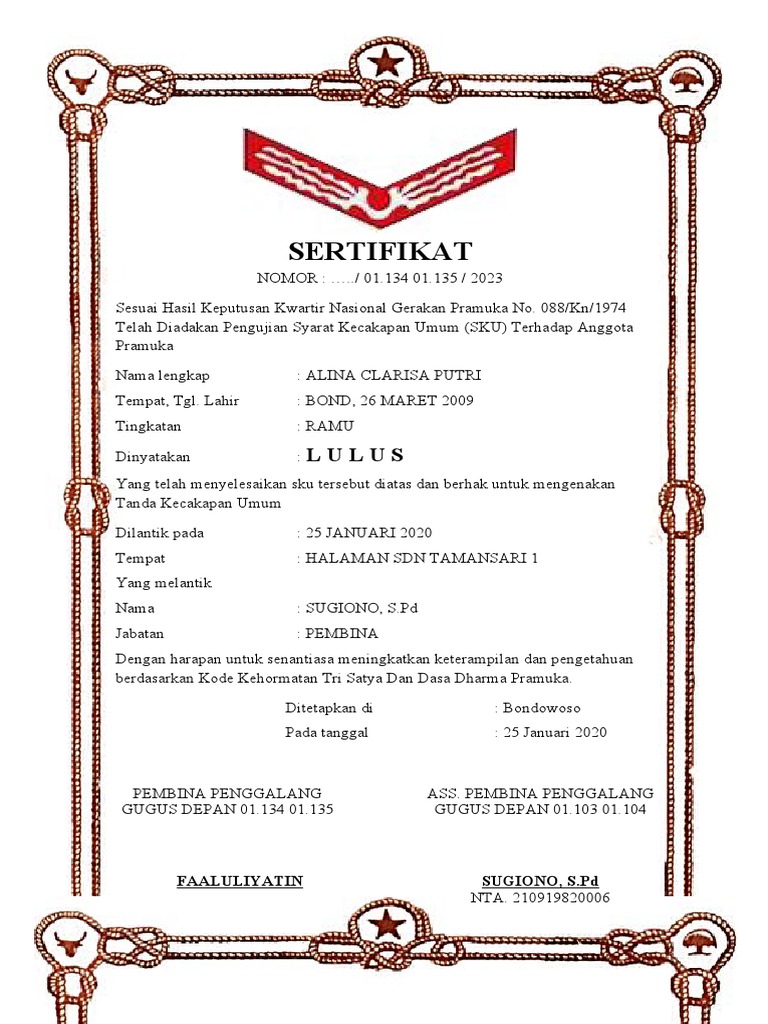 Sertifikat Tku | PDF