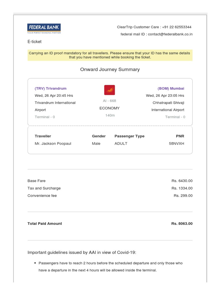 Flight Booking Confirmation and Guidelines | PDF
