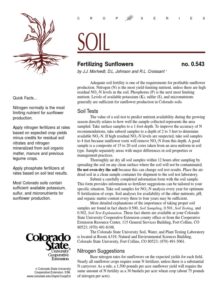 Fertilizing Sunflowers No. 0.543: Soil Tests | PDF | Fertilizer | Soil