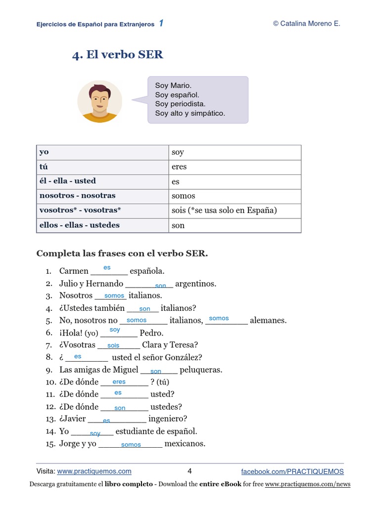 Ejercicios del Verbo SER en Español | PDF | Estudios de idiomas ...