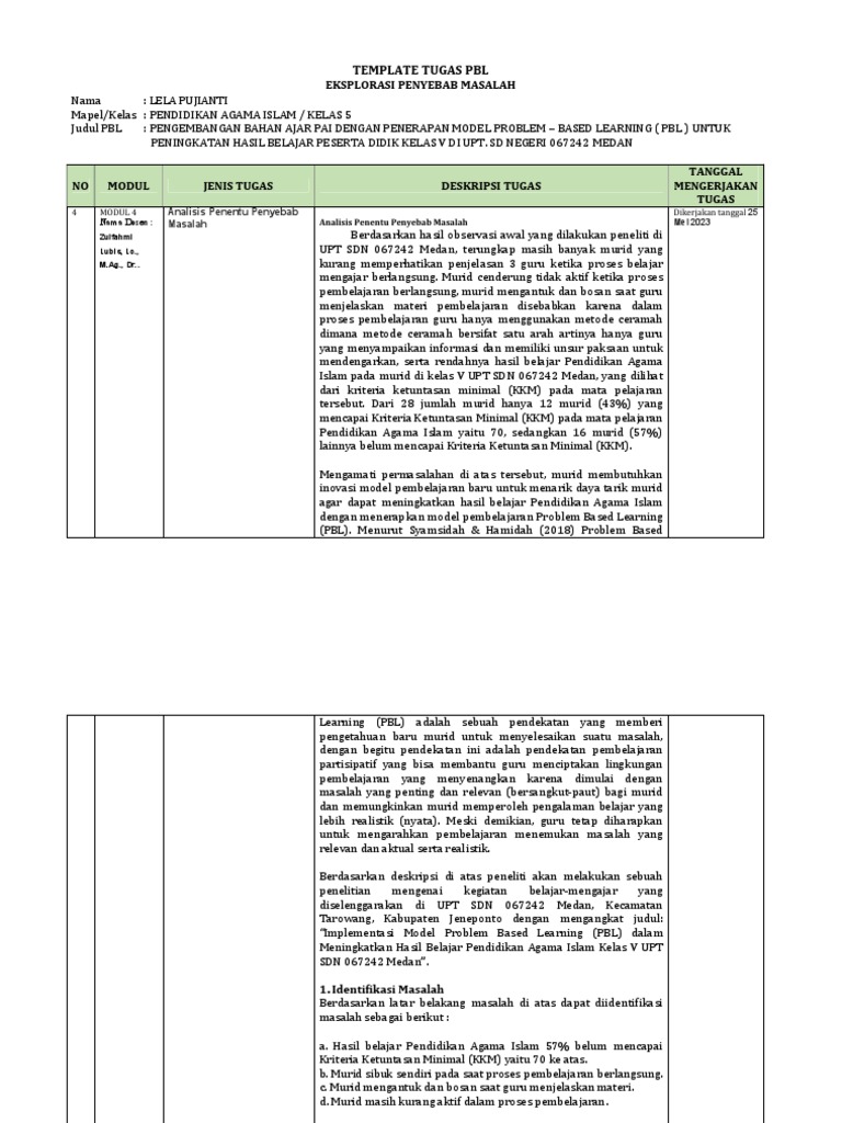 Template PBL Analisi Penentu Penyebab Masalah Modul 4 Piqih | PDF
