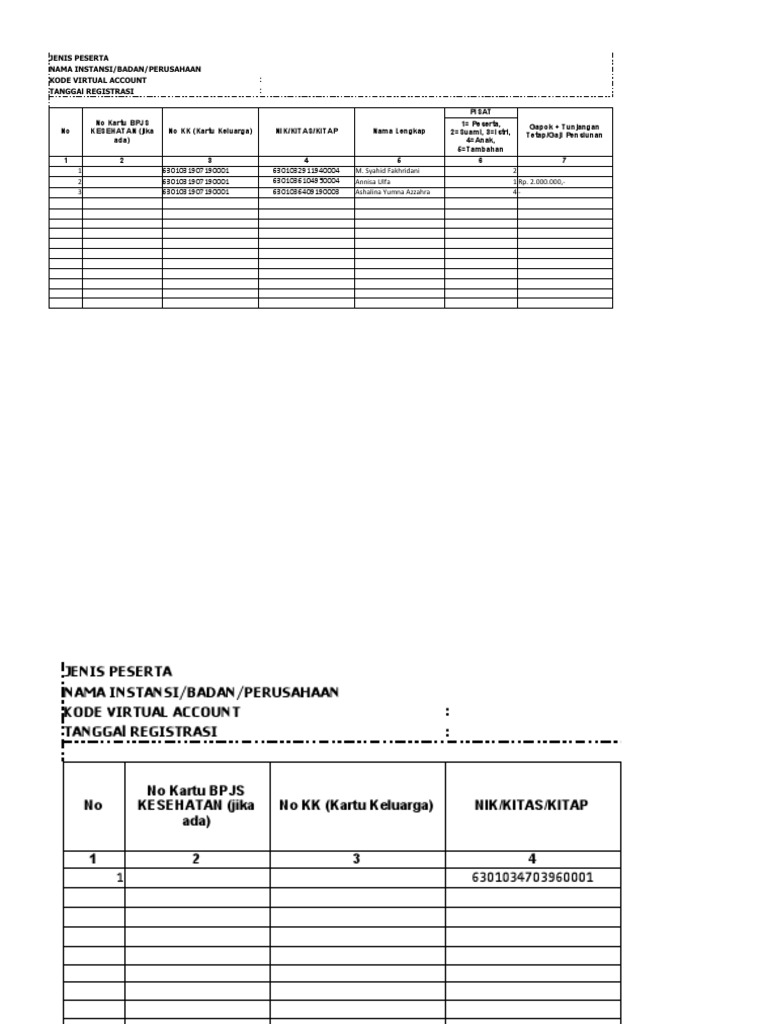 Format Excel Data Peserta | PDF