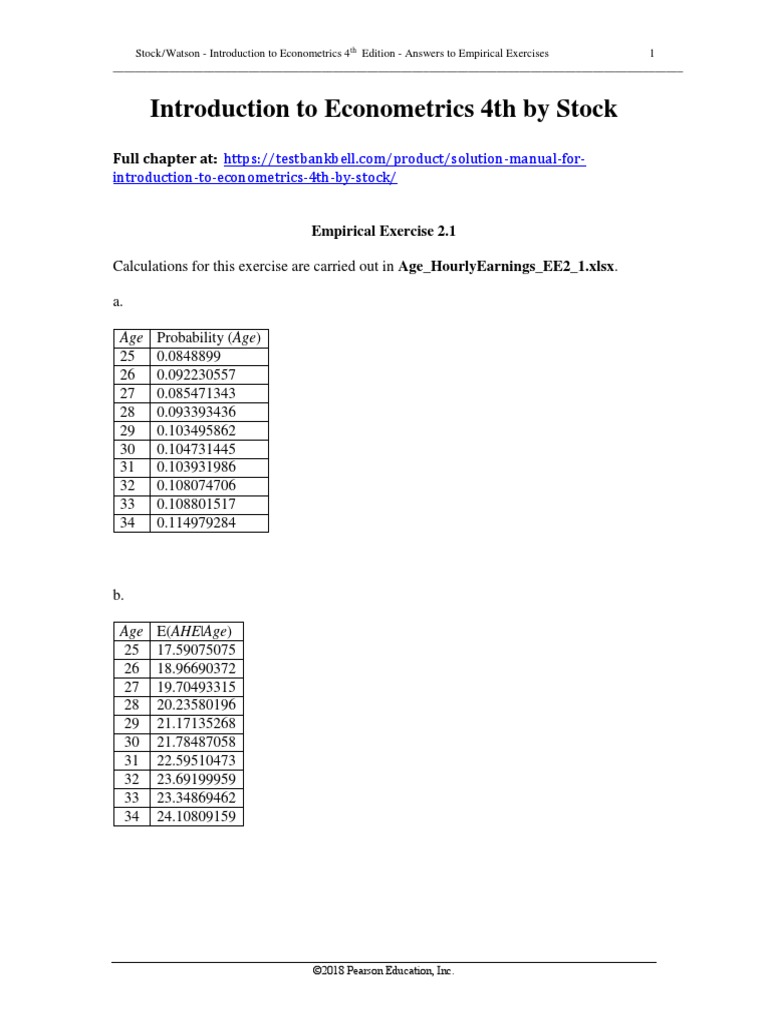 Solution Manual For Introduction To Econometrics 4th by Stock | PDF Solution Manual For Introduction To Econometrics 4th by Stock | PDF
