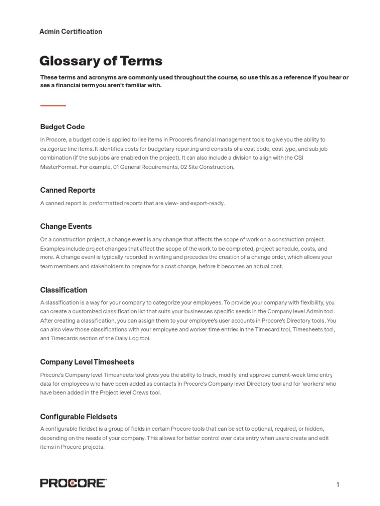 Glossary Of Terms Admin Course Pdf