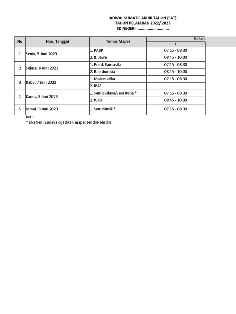 Jadwal Sas II TP 2022-2023 | PDF