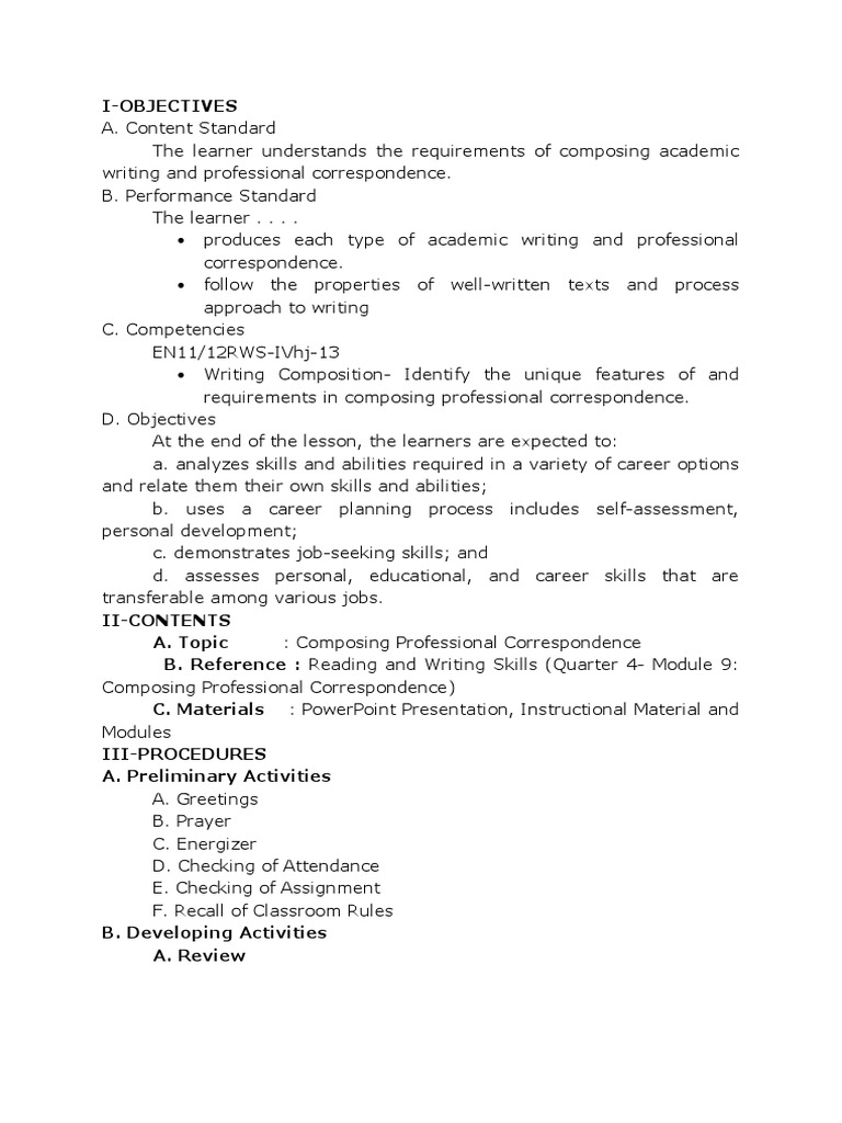 Lesson Plan in Cot | PDF | Résumé | Lesson Plan
