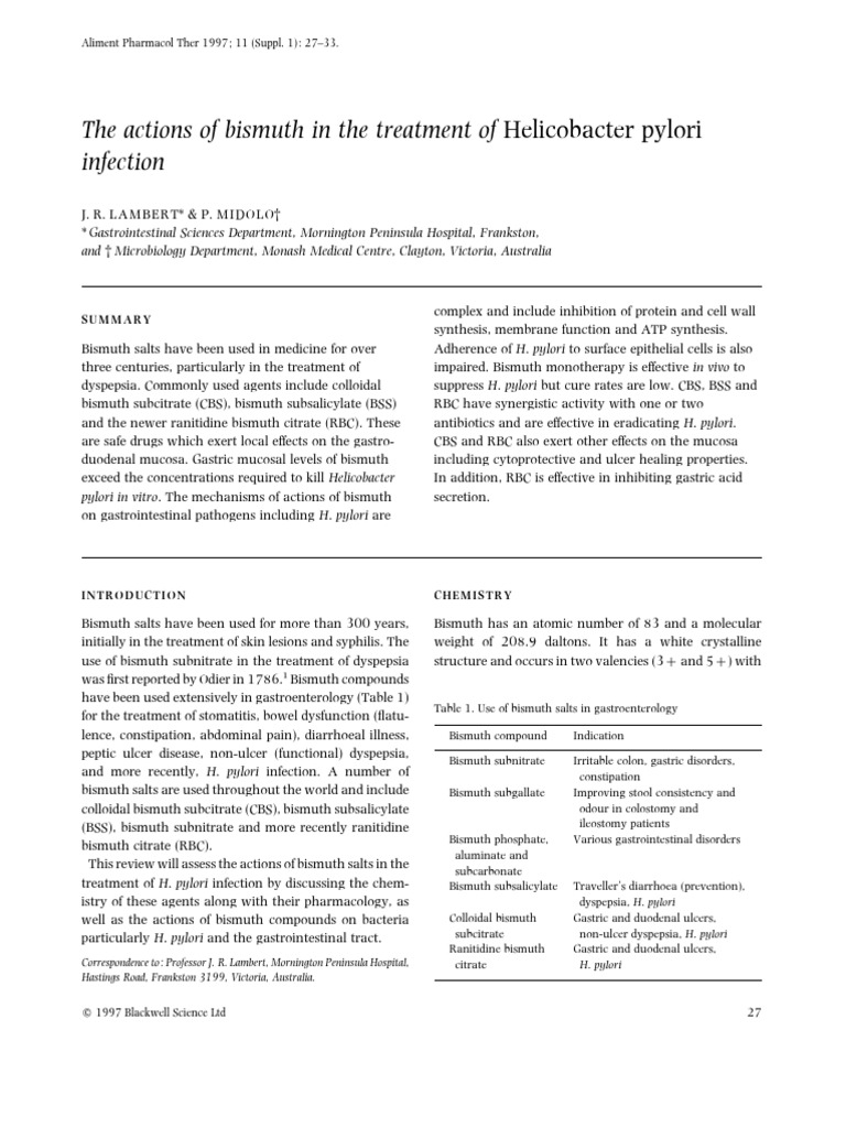 Aliment Pharmacol Ther - 2003 - LAMBERT - The Actions of Bismuth in The ...