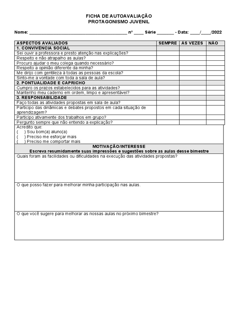 FICHA DE AUTOAVALIAÇÃO PJ | PDF