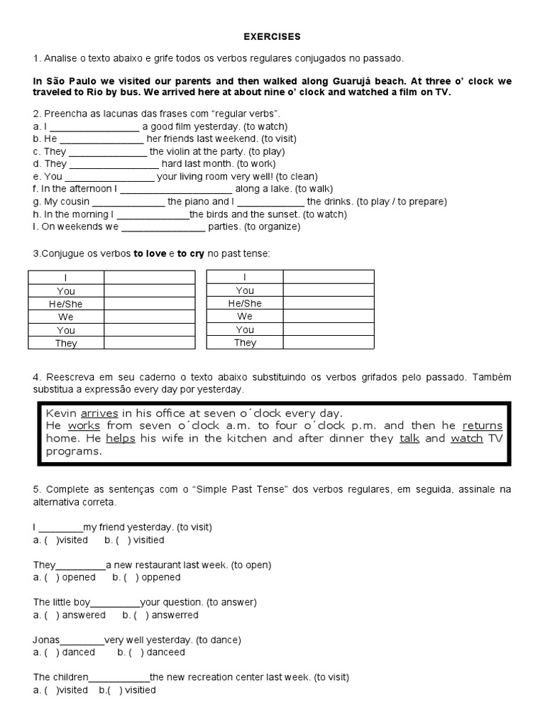 Exercises Simple Past | PDF | Language Mechanics | Grammar
