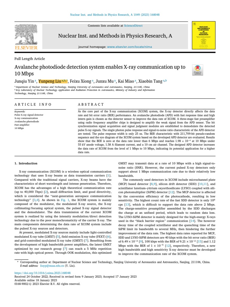 Avalanche Photodiode Detection System Enables X-Ray Communication Up To ...