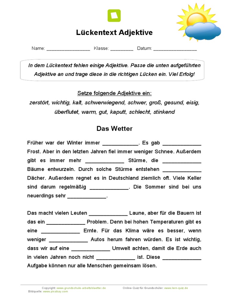Lueckentext Adjektive Das Wetter | PDF
