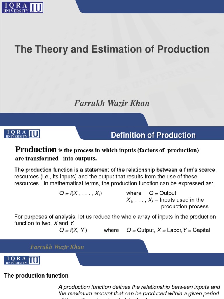 Chapter 6 Theory And Estimation Of Production Farrukh Wazir Khan