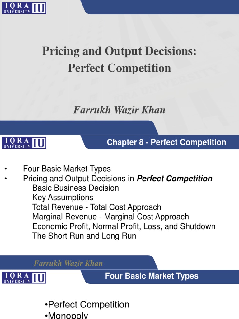 Chapter 8 - Pricing Output Decisions - 1. Perfect Competition - Farrukh Wazir Khan - Fall22 ...