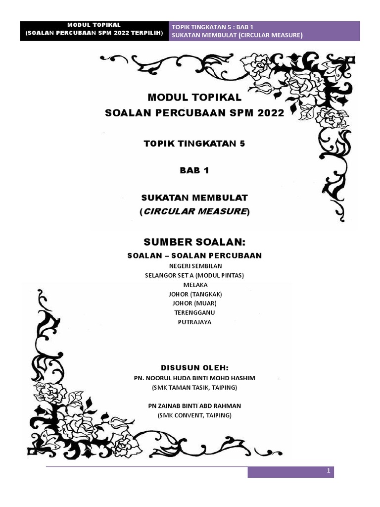 Modul Topikal Soalan Percubaan SPM 2022: Topik Tingkatan 5 Bab 1 ...