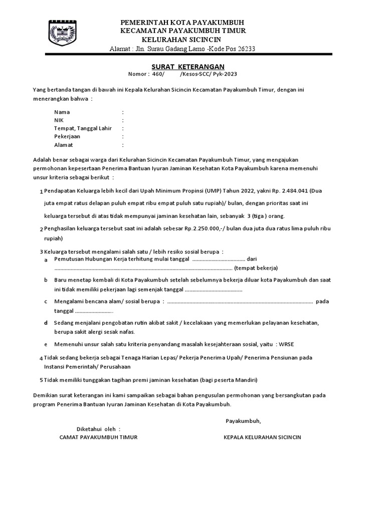 Blangko BPJS Dari Dinsos | PDF