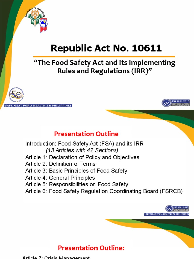 Republic Act 10611 | PDF | Food Safety | Safety