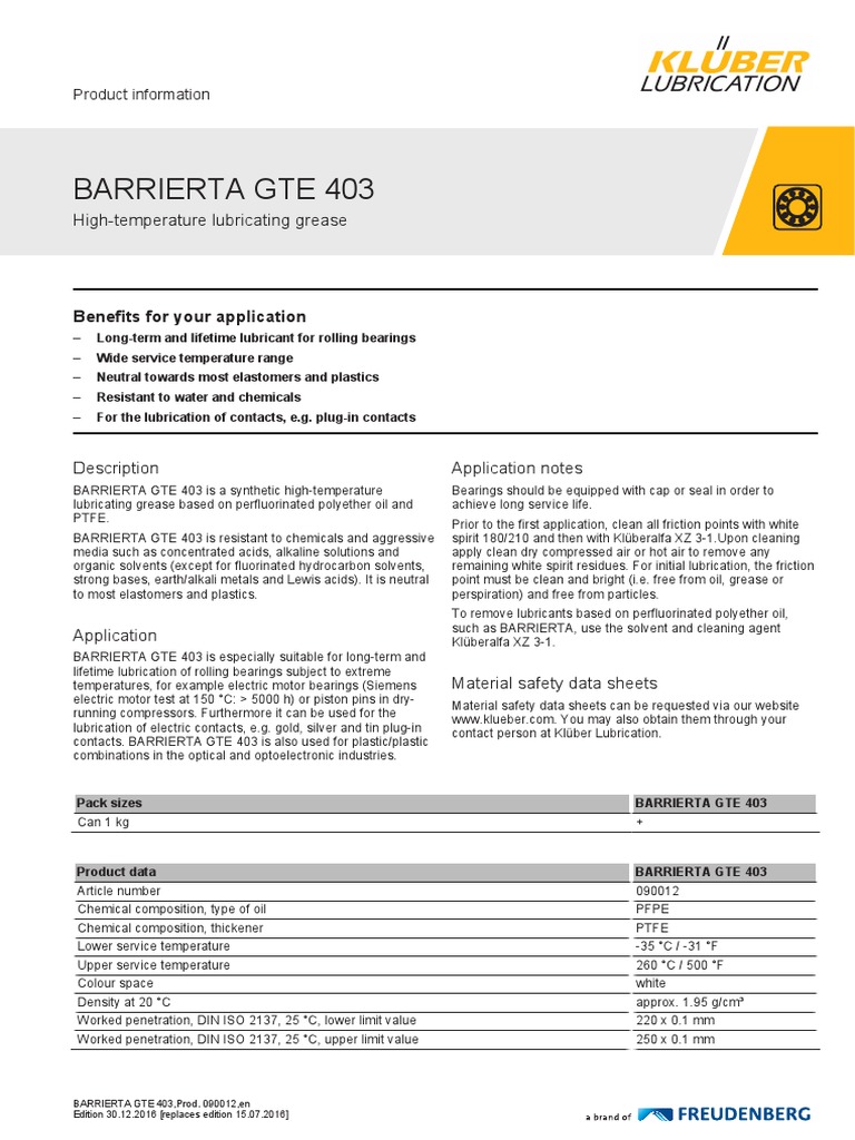 BARRIERTA GTE 403 EN en | PDF | Lubricant | Bearing (Mechanical)