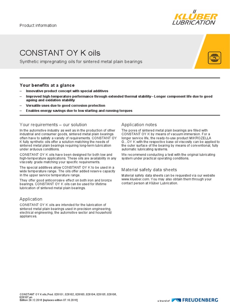 CONSTANT OY K Oils EN en | PDF | Lubricant | Bearing (Mechanical)