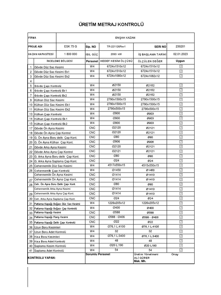 8bar Üretim Metraj Kontrolü - Dimension Control | PDF