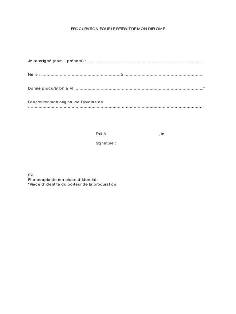 Procuration Pour Retrait Diplôme | PDF