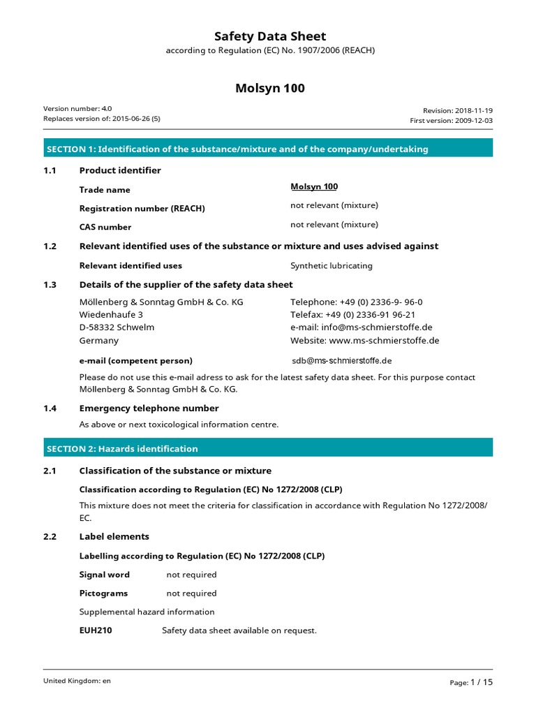 MSDS_Molsyn_100_(GB) Vers. 4.0 132762062 | PDF